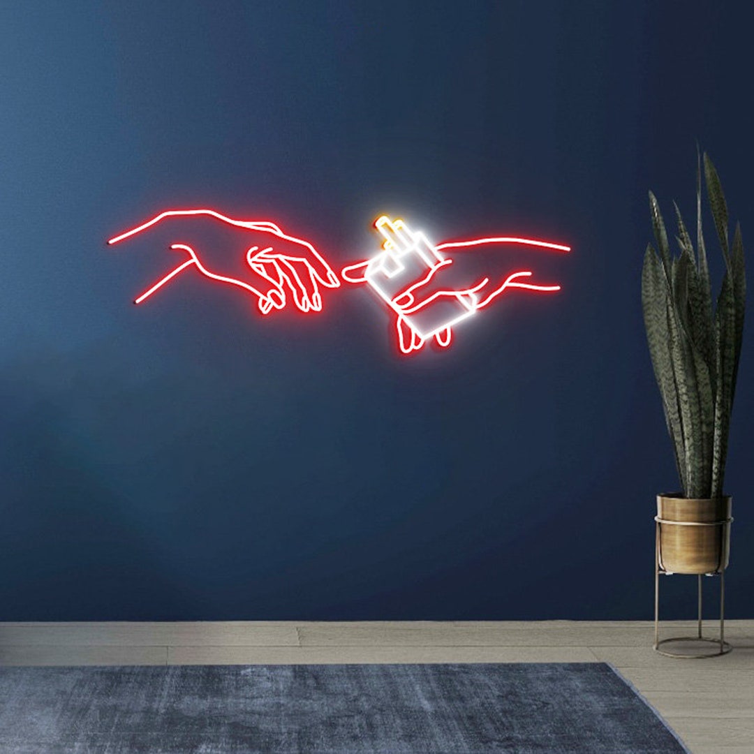 Hands of God Neon Sign, Hand Neon Sign, Smoking Hand With Joint ,smoke ...