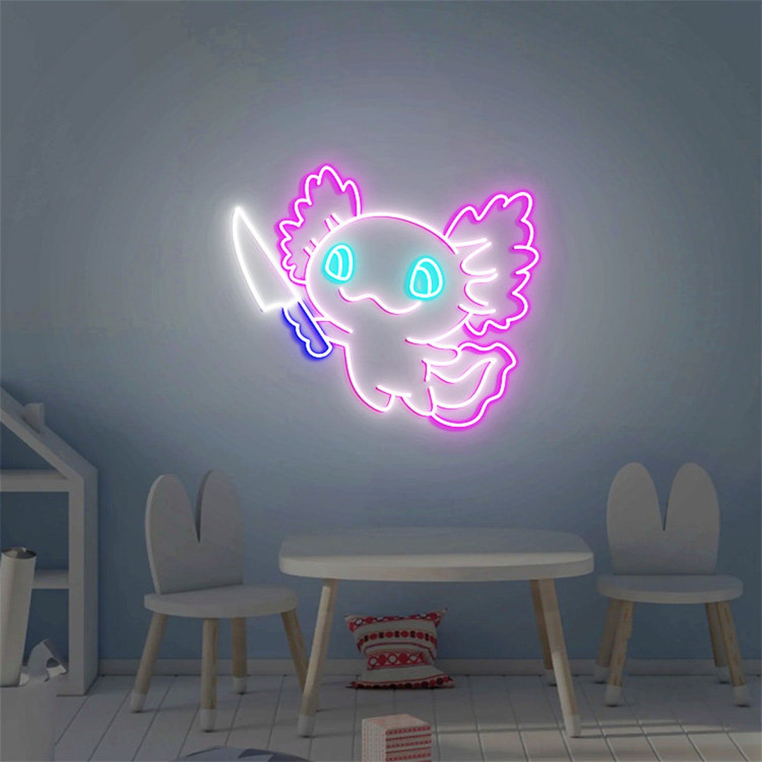 Cute Axolotl Neon Light, Axolotl With Knife, Axolotl Wall Art, Axolotl ...
