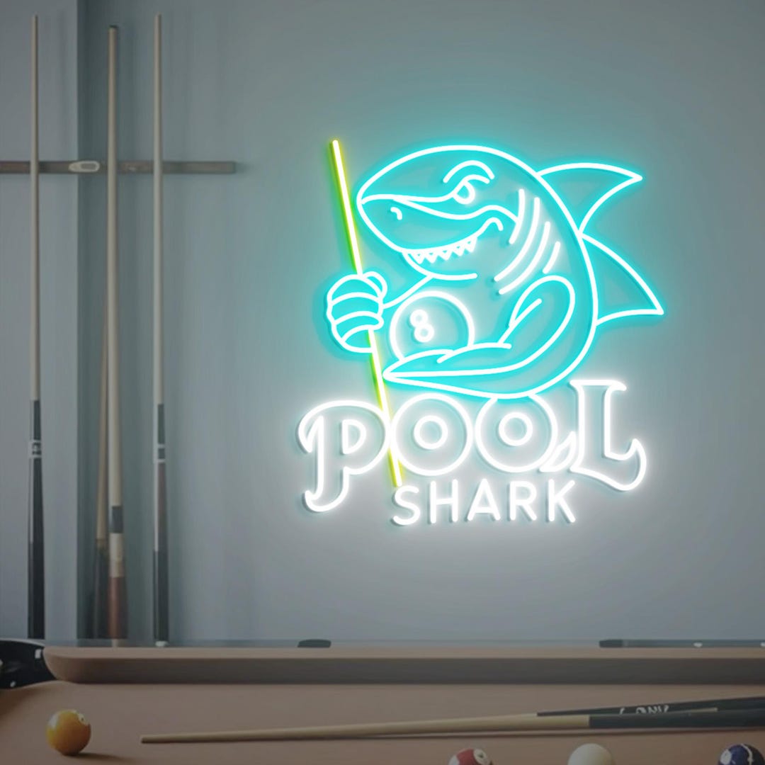 Pool Shark Neon Sign, Billiards Neon Sign Decor, Shark Bedroom Neon ...