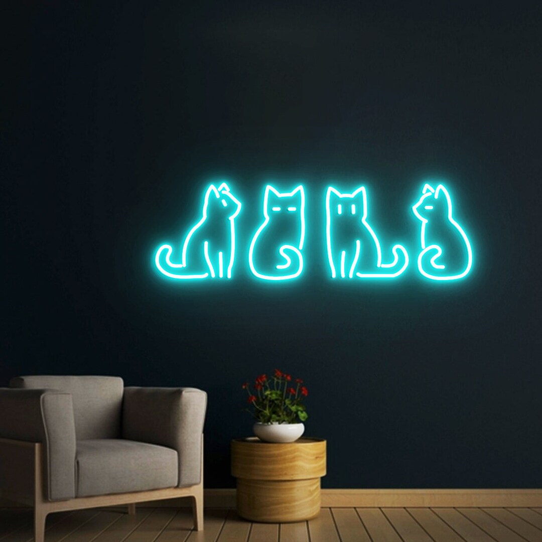 Cat Led Light, 4 Cats Neon Sign, Gift for Cat Lovers, Cat Mom Gift, Cat ...