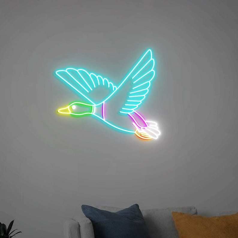 Mallard Duck Neon Light, Flying Duck Room Decoration, Duck Hunting Wall ...