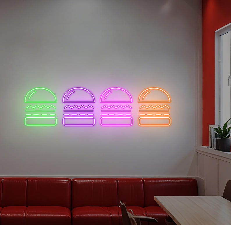 Burger Neon Sign: Fast Food Restaurant Decor - Etsy