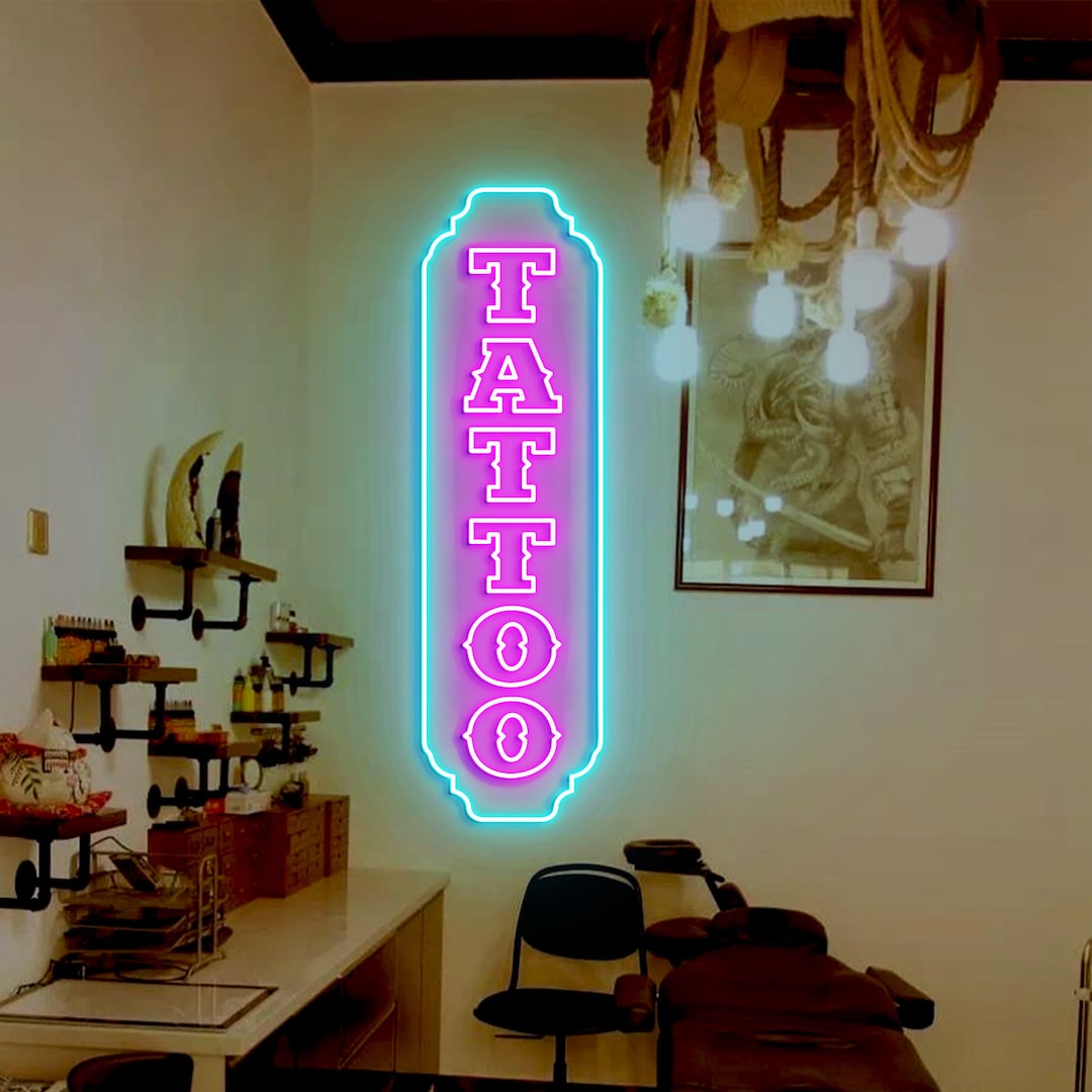 Tattoo Neon Sign, Custom Tattoo Studio Signs, Vertical Tattoo Sign, Ink ...