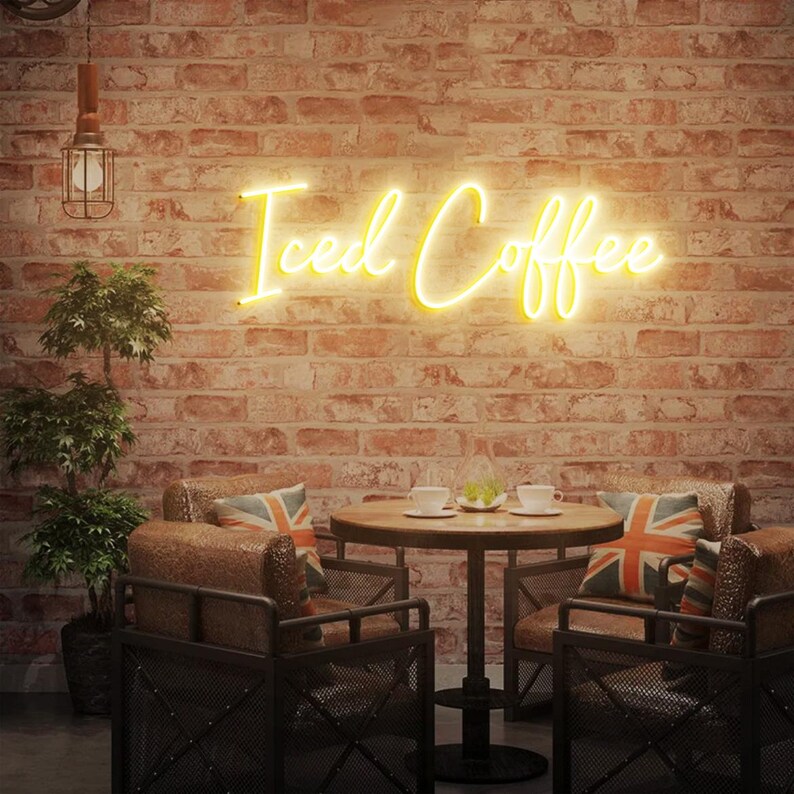 Iced Coffee Sign, Coffee Bar Shop Neon Sign, Iced Coffee Neon Sign Cafe ...