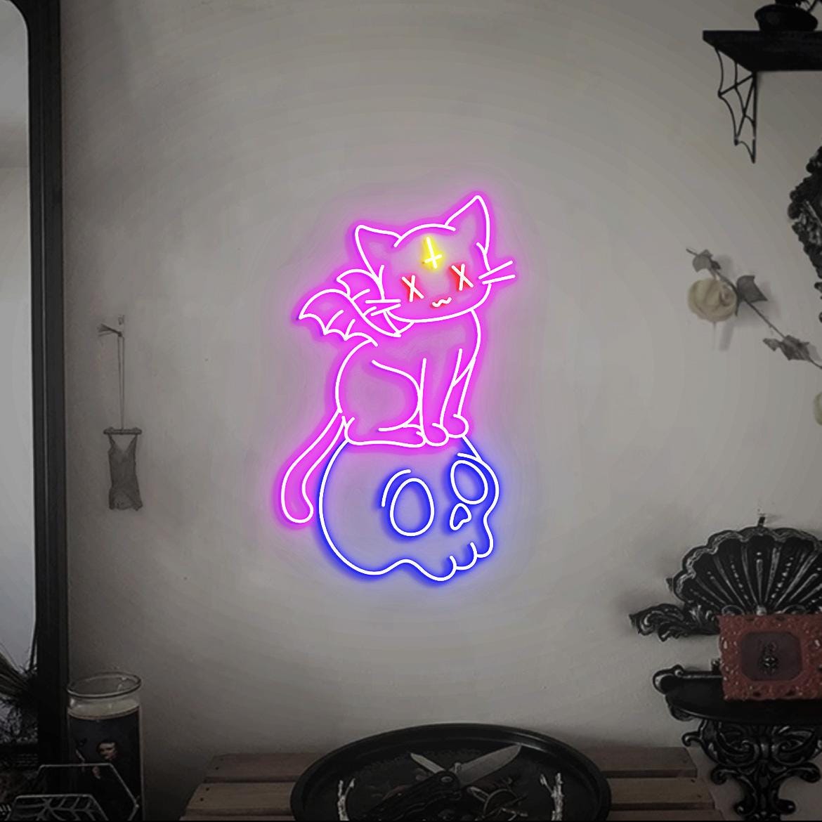 Pastel Goth Cat Neon Light, Kawaii Pastel Goth Cat Led Neon Sign, Cat ...