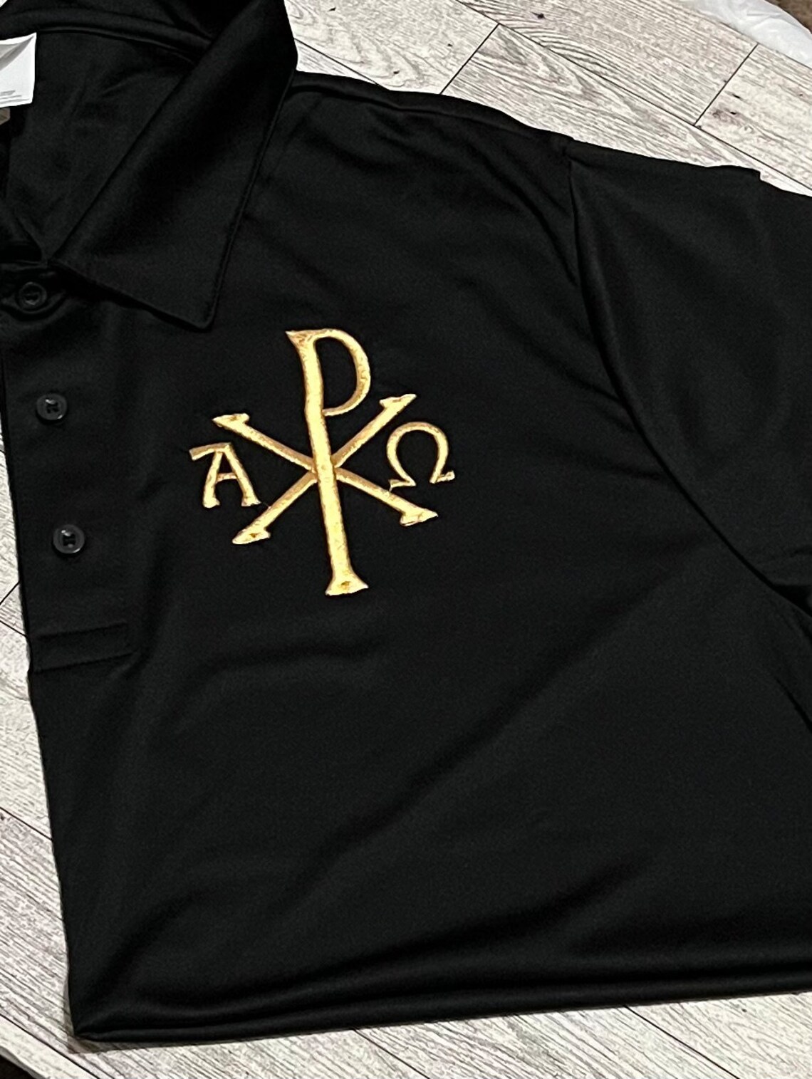 Chi Rho Christogram, Chi Rho Alpha Omega, Chi Rho Catholic Men's Polo ...
