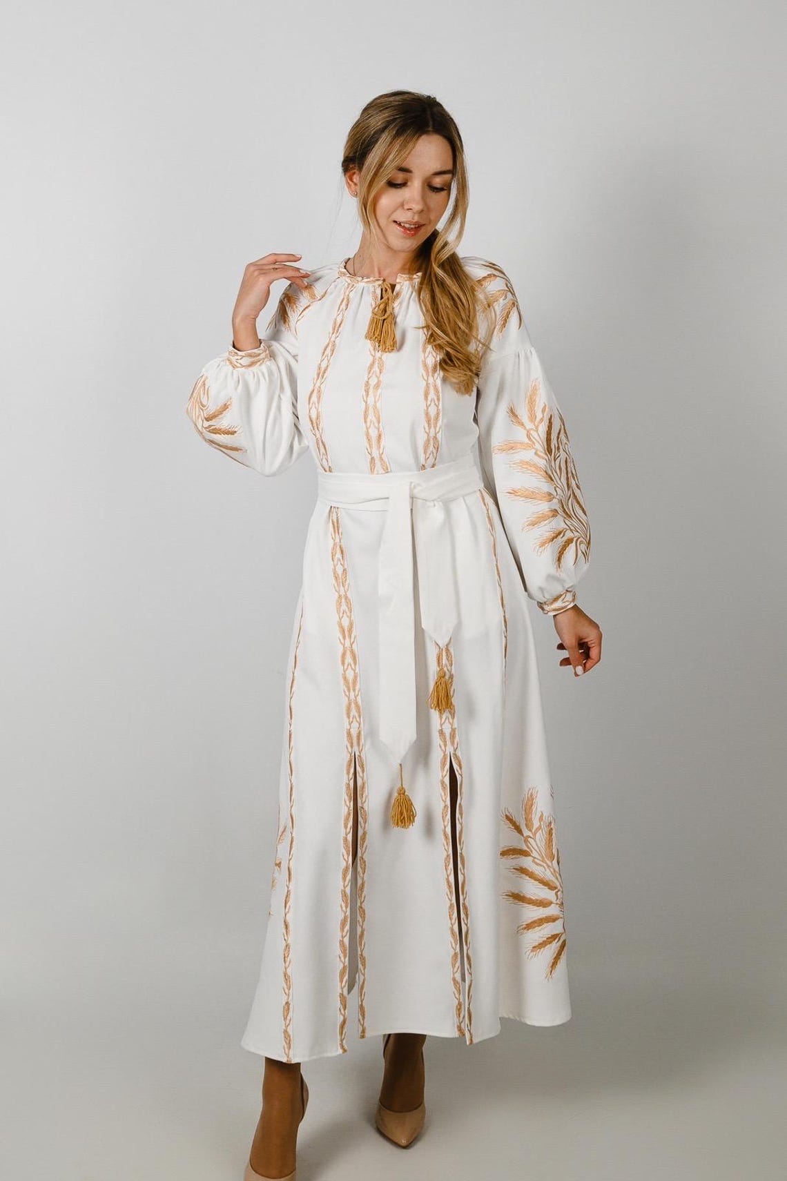 Ivory Vyshyvanka Dress- Ukrainian Embroidered Long Dress I Wedding Folk ...