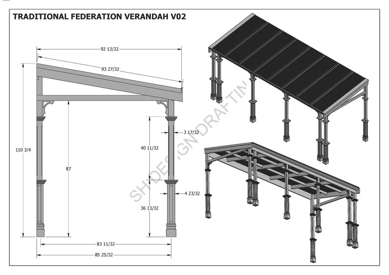 Traditional Flat Roof Verandah - V02 - Full Building Plans in 3D and 2D ...