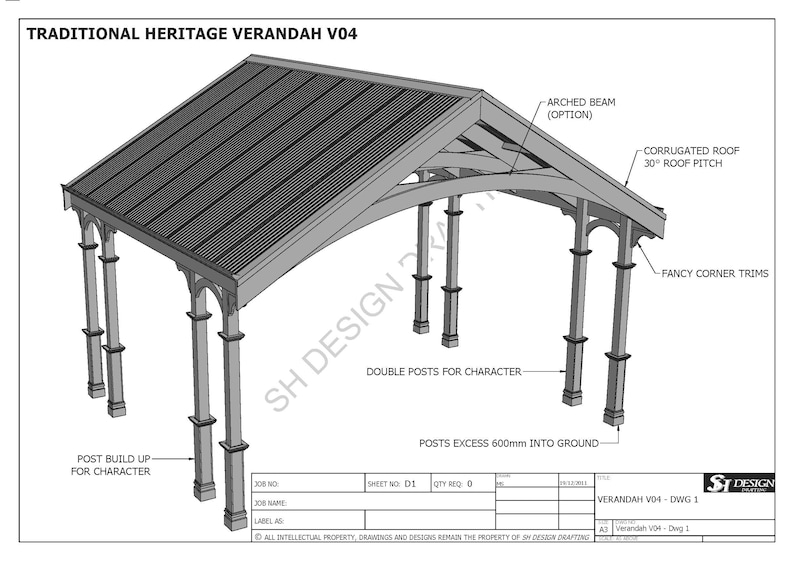 Traditional Heritage Carport / Verandah - V04 - Full Building Plans in ...