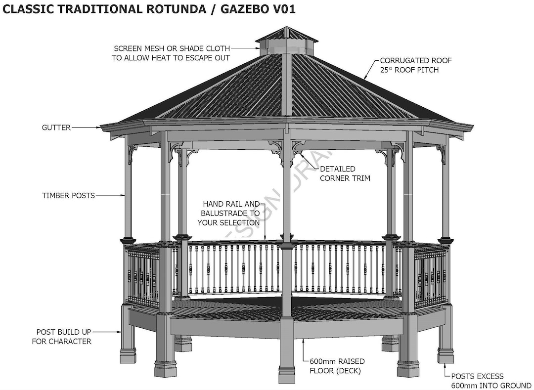 Classic Rotunda Gazebo - Unique Design V1 - Full Building Plans in 3D ...