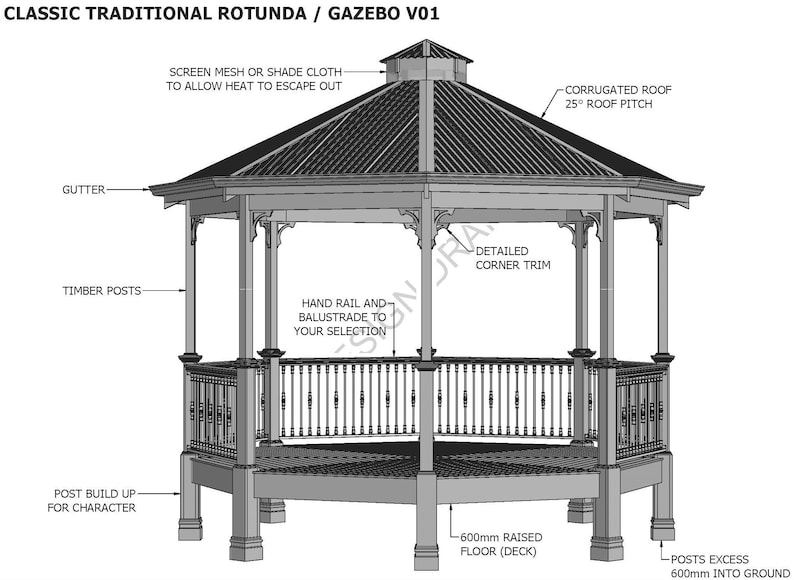 Classic Rotunda Gazebo - Unique Design V1 - Full Building Plans in 3D ...