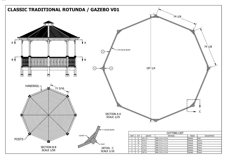 Classic Rotunda Gazebo - Unique Design V1 - Full Building Plans in 3D ...