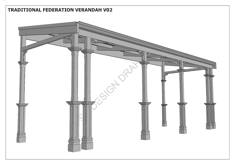 Traditional Flat Roof Verandah - V02 - Full Building Plans in 3D and 2D ...