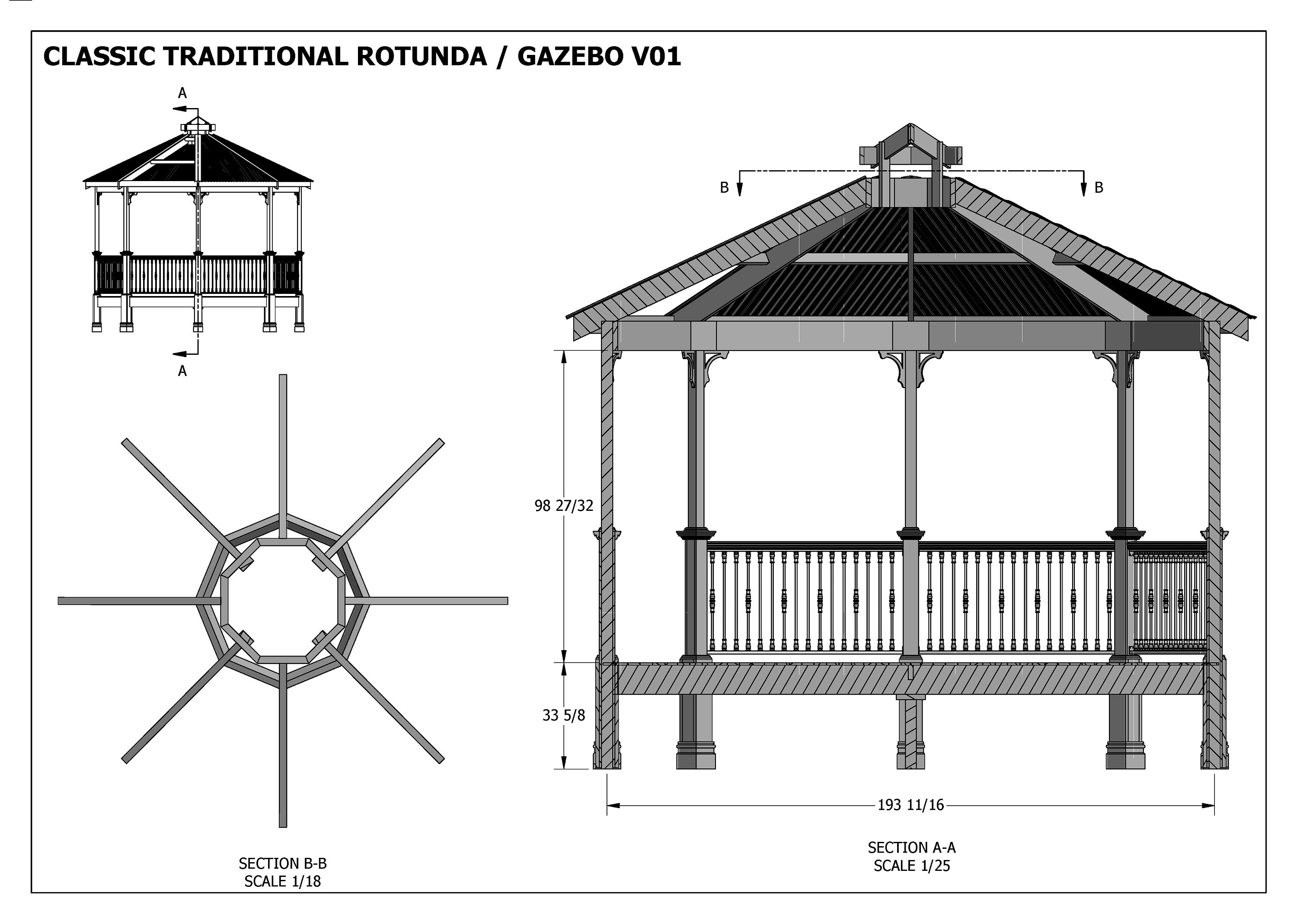Classic Rotunda Gazebo - Unique Design V1 - Full Building Plans in 3D ...
