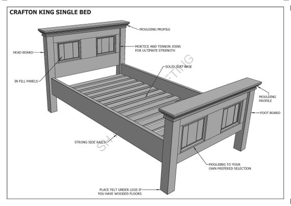 Crafton King Single Timber Bed Make Your Own SAVE Building Plans metric Dimensions Etsy