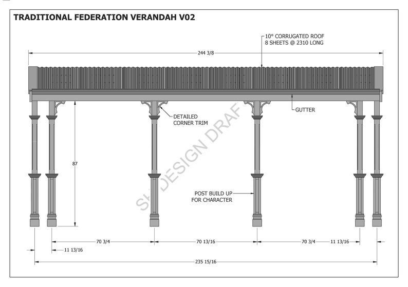 Traditional Flat Roof Verandah - V02 - Full Building Plans in 3D and 2D ...