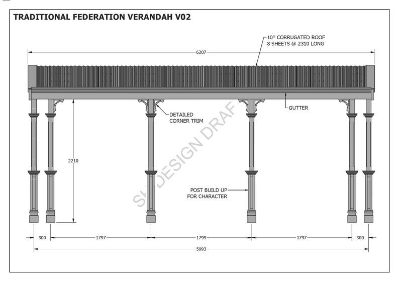 Traditional Flat Roof Verandah - V02 - Full Building Plans in 3D and 2D ...