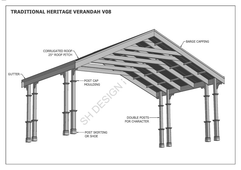 Traditional Heritage Carport / Verandah - V08 - Full Building Plans in ...
