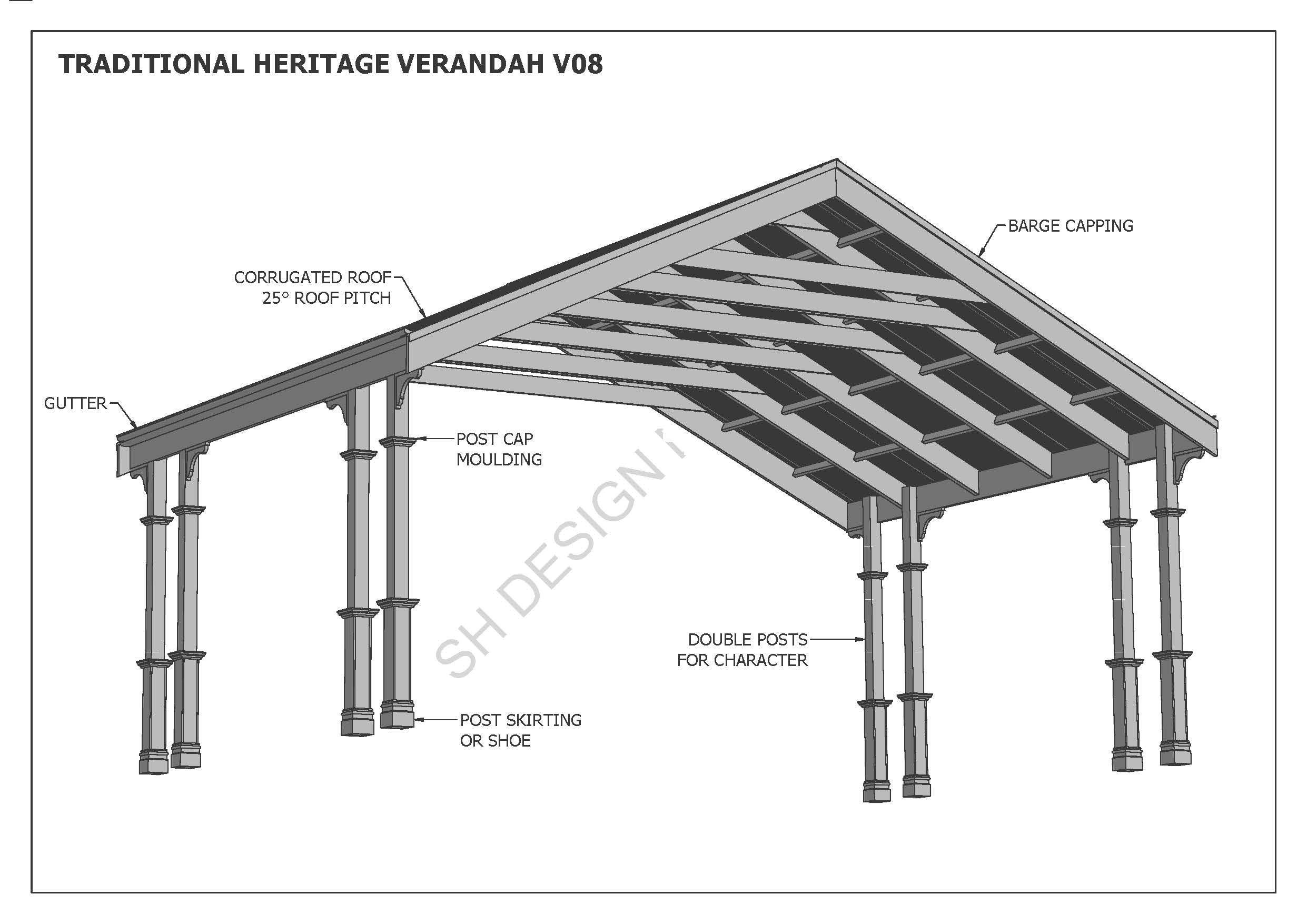 Traditional Heritage Carport / Verandah - V08 - Full Building Plans in ...