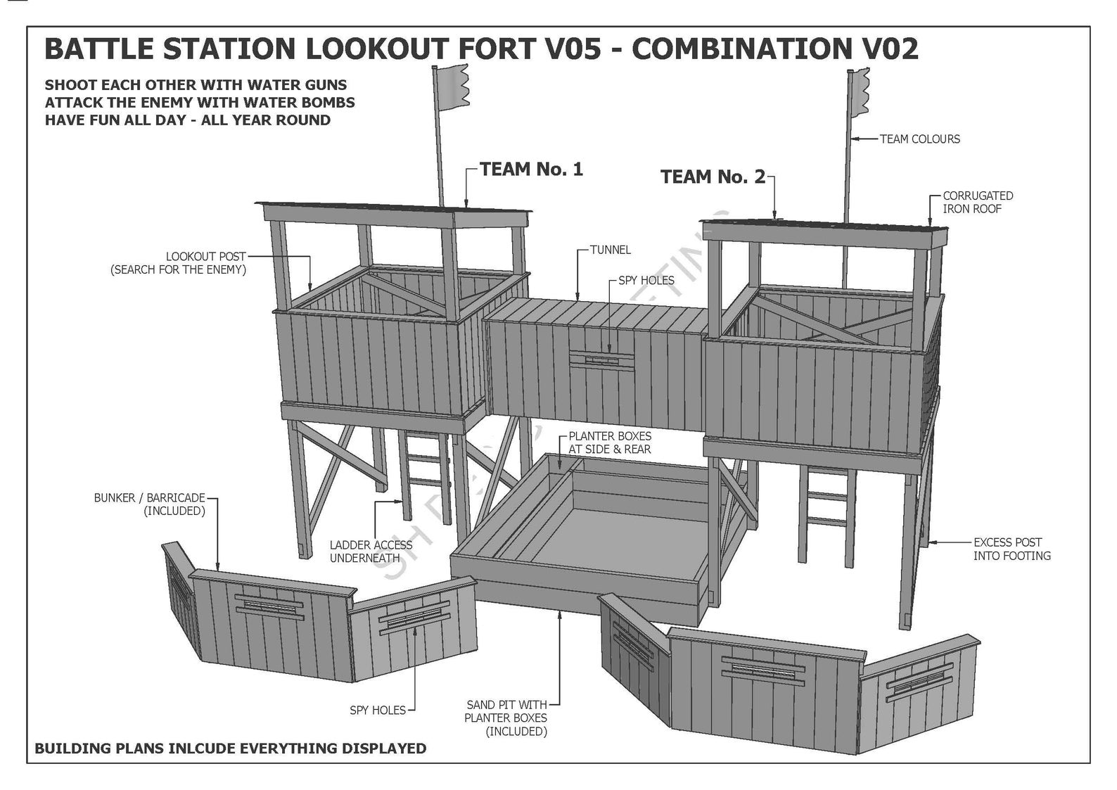 Cubby House - Playhouse Treehouse Combat Fort V05 With Bunker Barricade ...