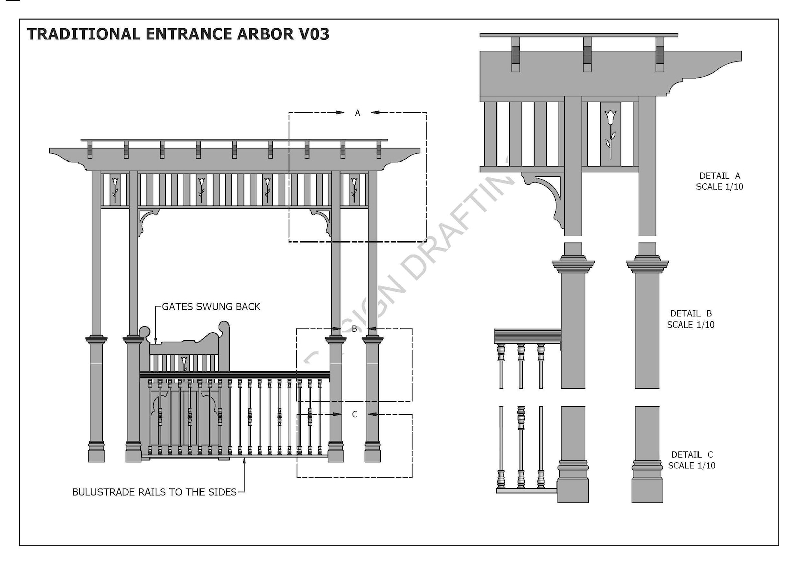 Grape Vine Entrance Arbor - With Gates and Balustrade V3 - Building ...