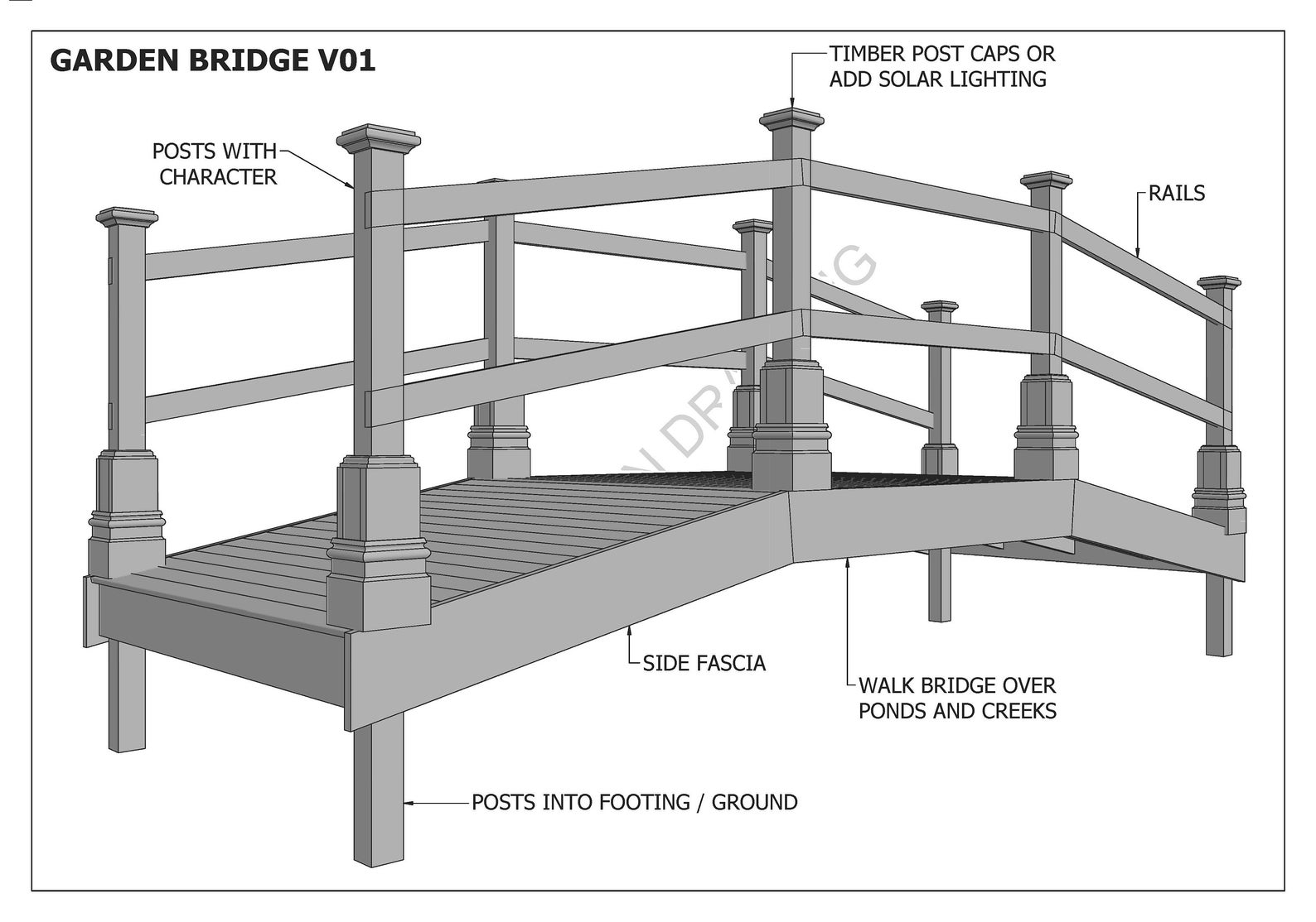 Garden Bridge Deck V01 - Unique Designs - Building PLANS 3D and 2D ...