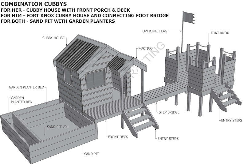 Cubby House - Playhouse With Fort & Sand Pit Combination - Building ...