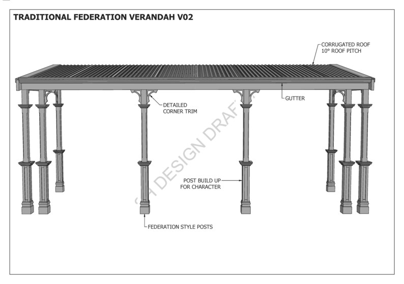 Traditional Flat Roof Verandah - V02 - Full Building Plans in 3D and 2D ...