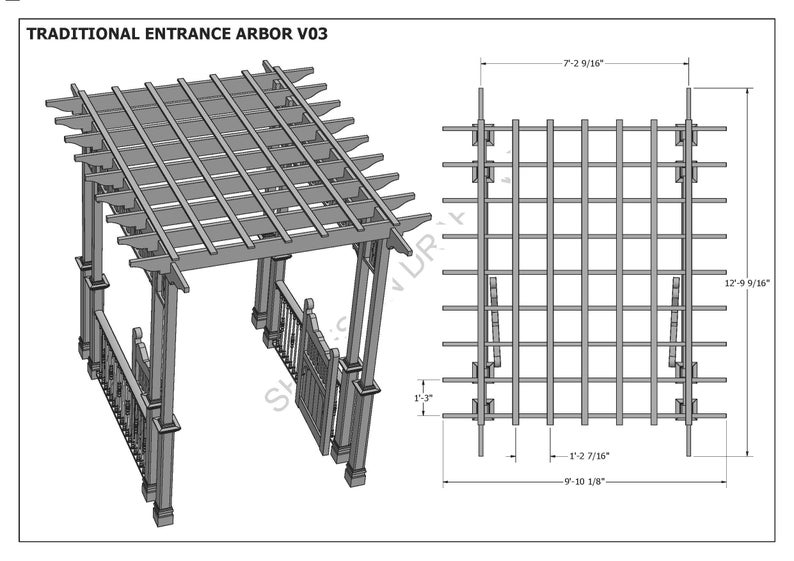 Grape Vine Entrance Arbor - With Gates and Balustrade V3 - Building ...