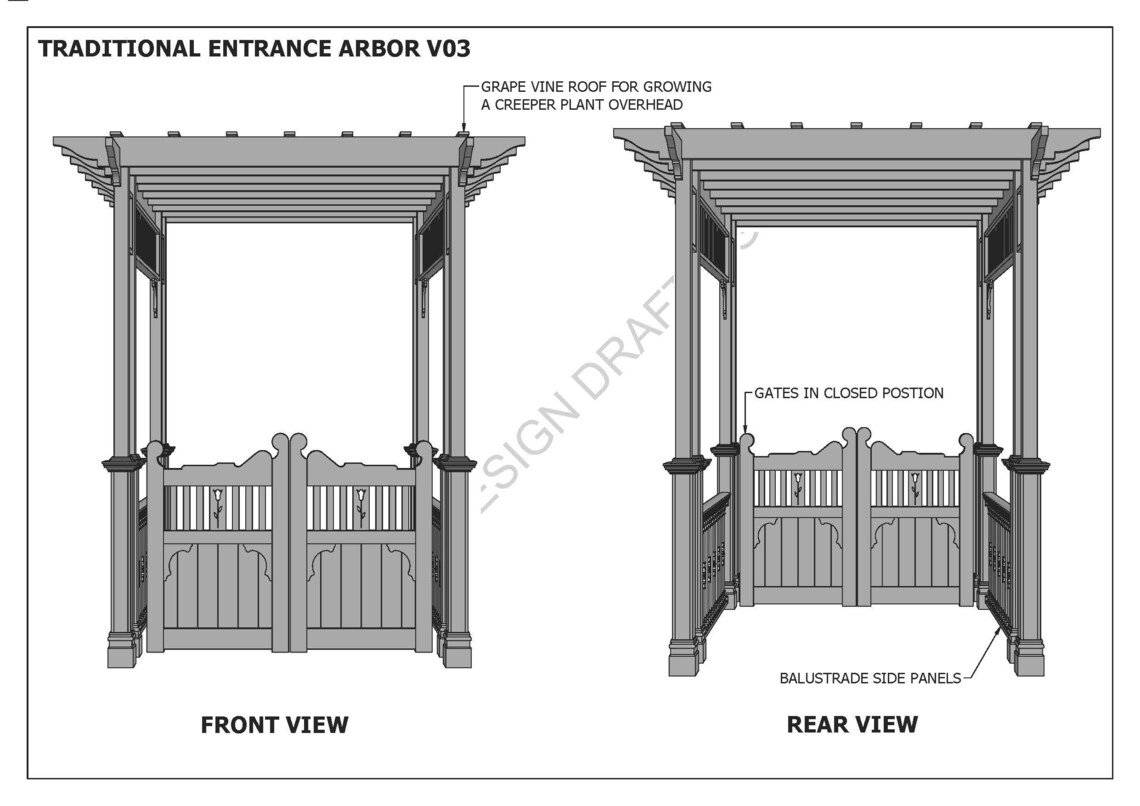Grape Vine Entrance Arbor - With Gates and Balustrade V3 - Building ...