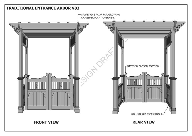 Grape Vine Entrance Arbor - With Gates and Balustrade V3 - Building ...