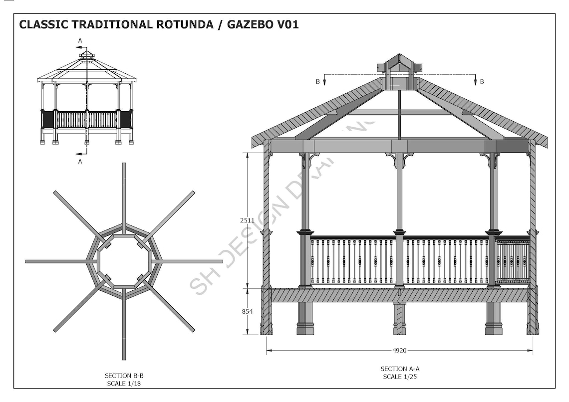 Classic Rotunda Gazebo - Unique Design V1 - Full Building Plans in 3D ...