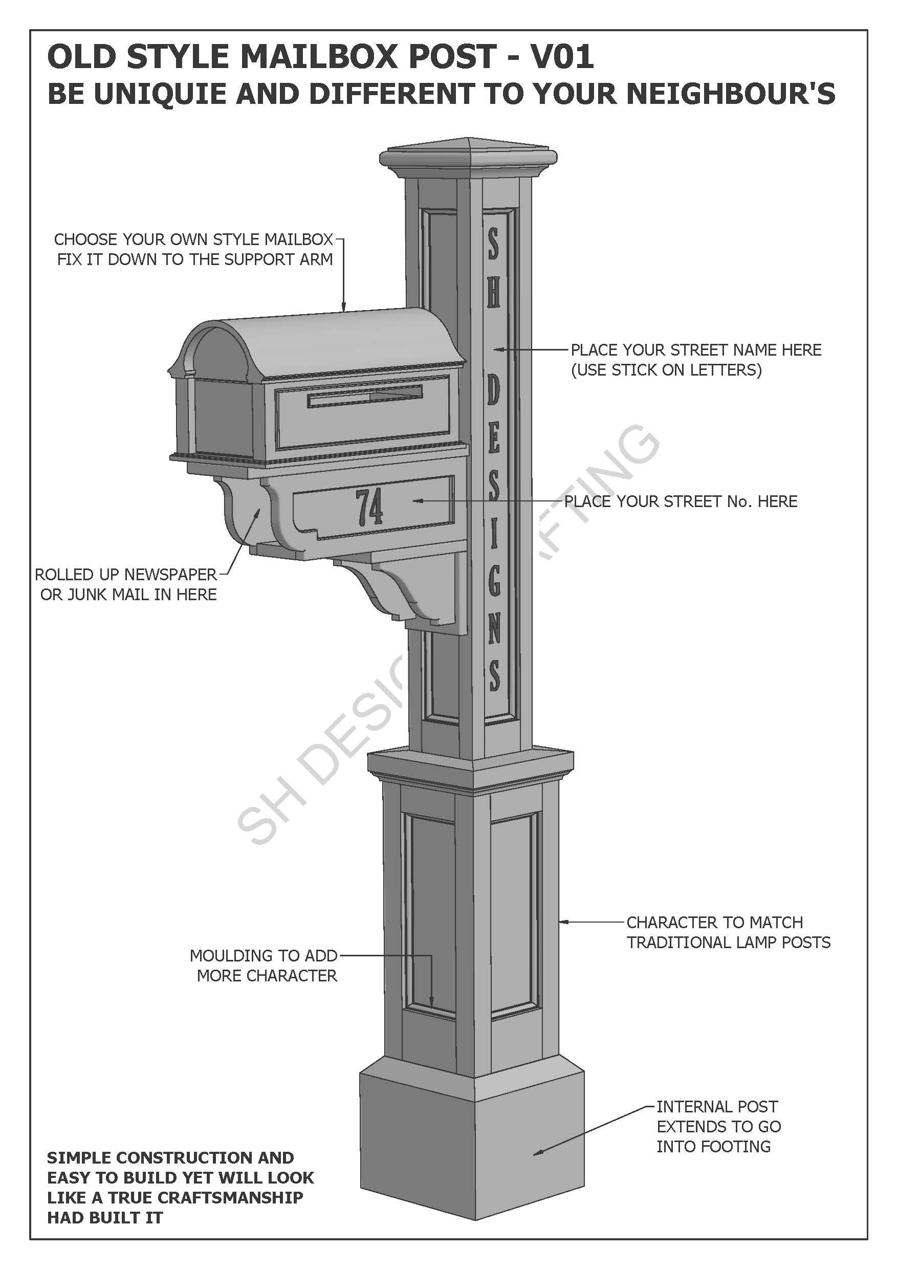 Old Style Mailbox Letter Box Post V01 - Build and Save - Building Plans ...