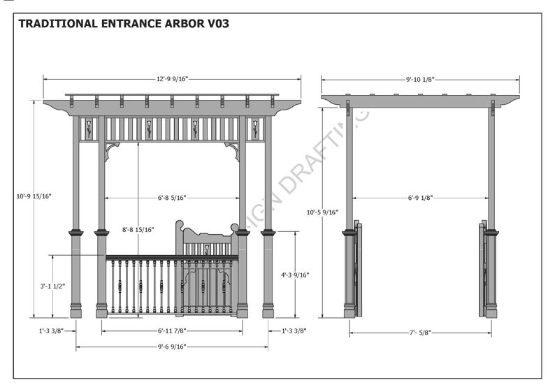 Grape Vine Entrance Arbor - With Gates and Balustrade V3 - Building ...