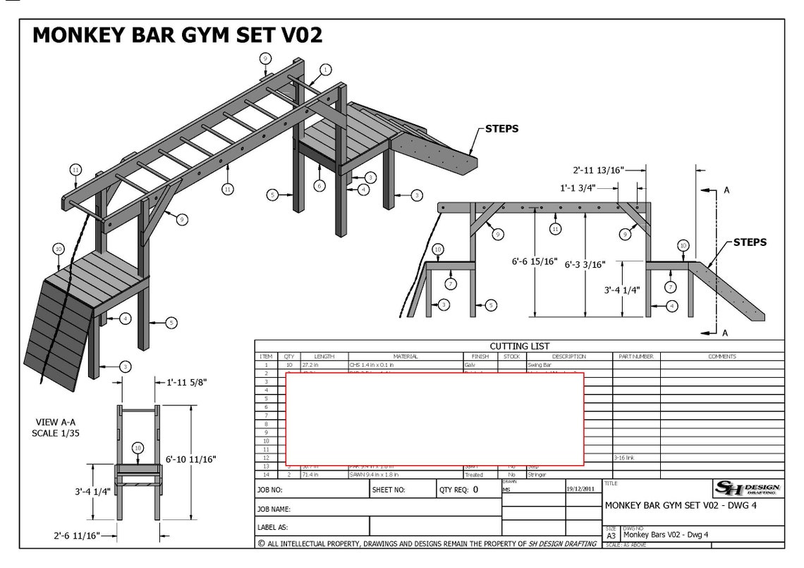 Kids Play Gym / Monkey Bars / Gym Set V1 - Add to Your Playhouse ...