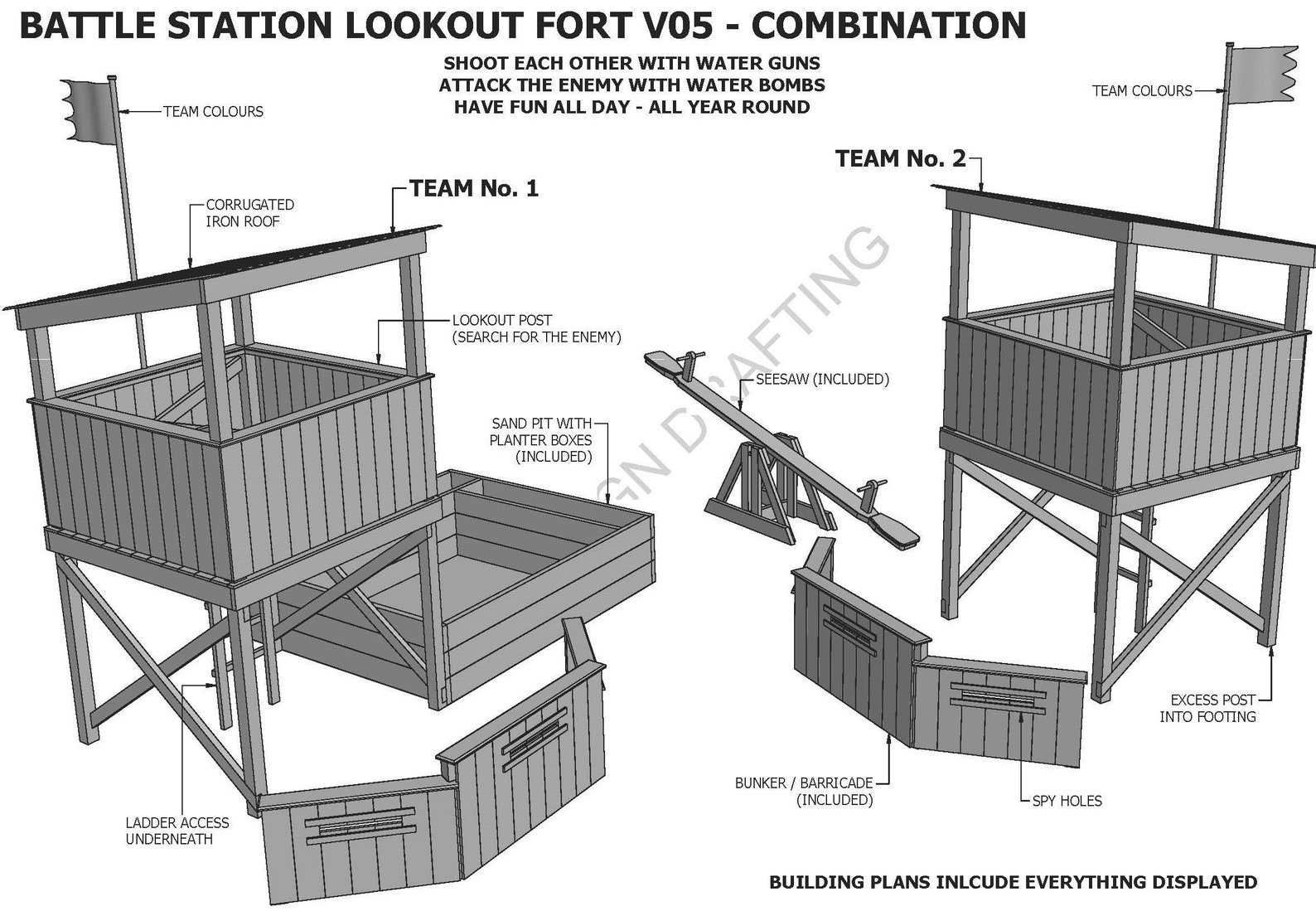 Cubby House - Playhouse Treehouse Combat Fort V05 With Bunker Barricade ...