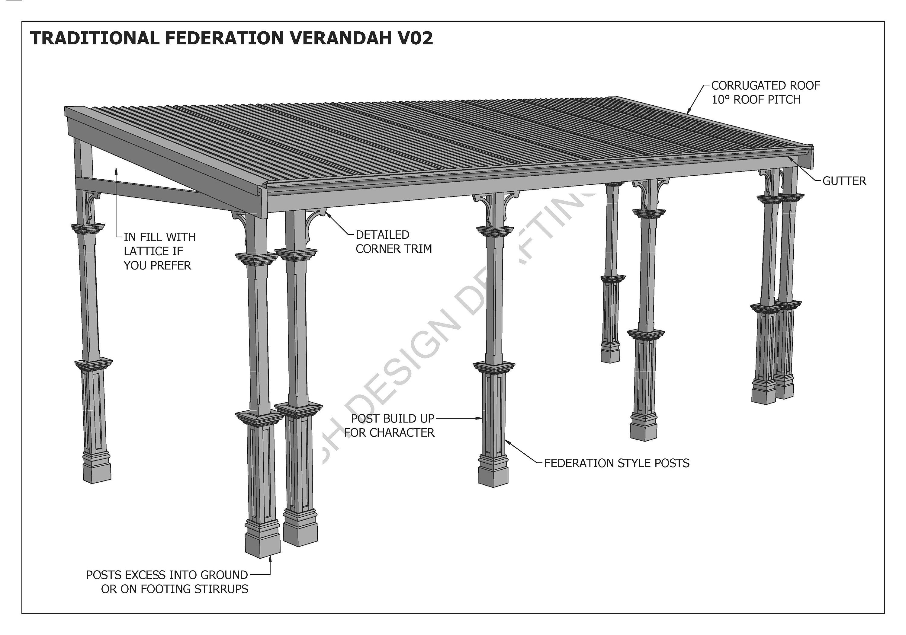 Traditional Flat Roof Verandah - V02 - Full Building Plans in 3D and 2D ...