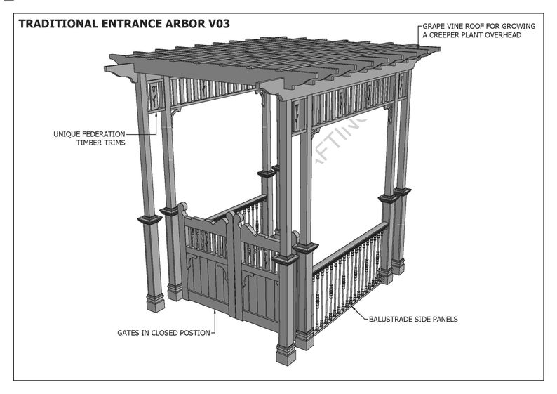 Grape Vine Entrance Arbor - With Gates and Balustrade V3 - Building ...