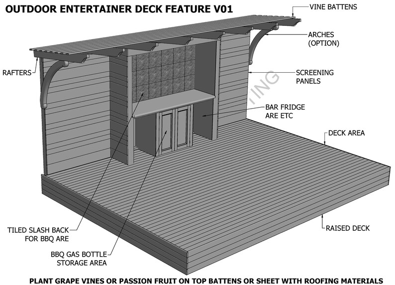 Outdoor Entertainment Deck & BBQ Pergola / Patio - V01 (metric ...