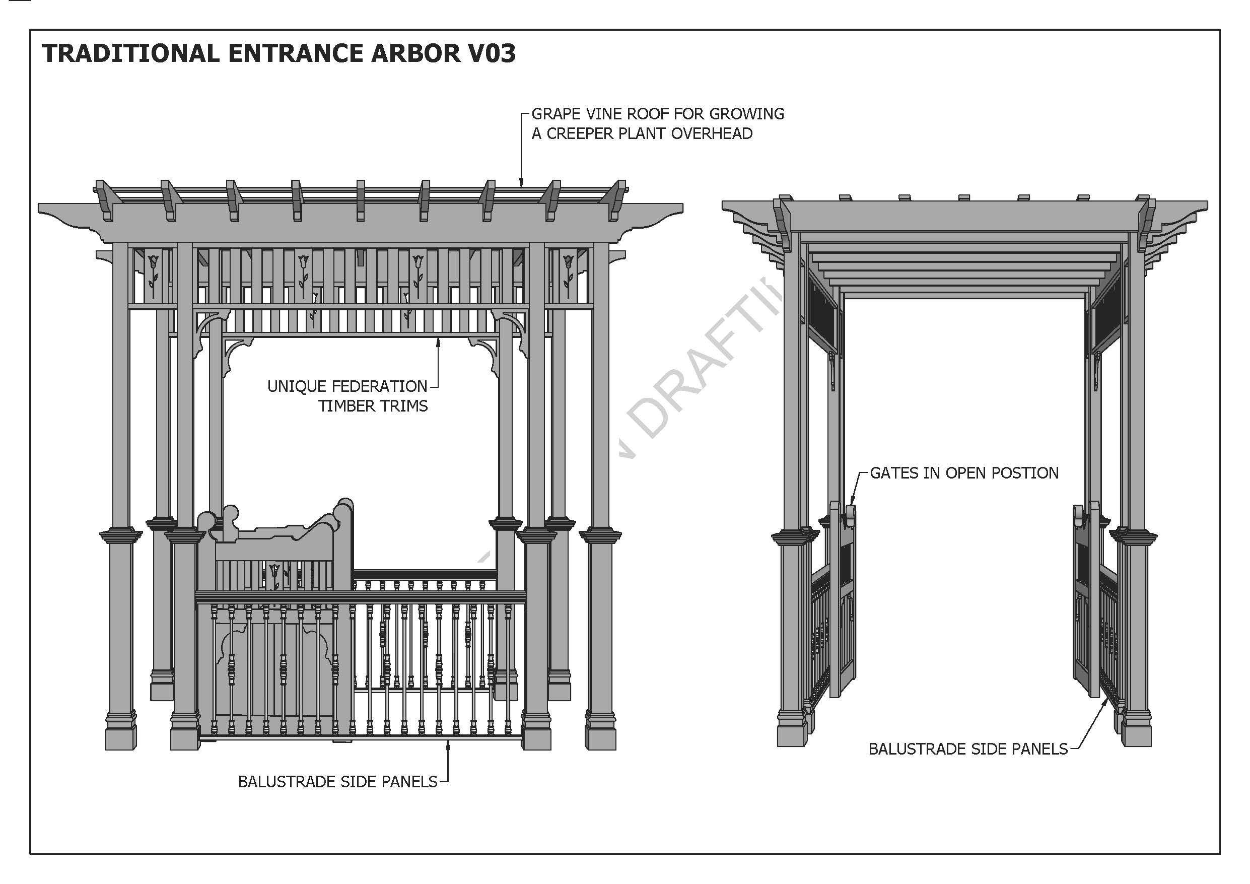 Grape Vine Entrance Arbor - With Gates and Balustrade V3 - Building ...