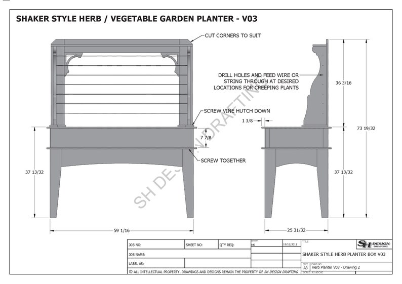 Herb Vegetable Garden Planter V3 - Build Your Own - Building Plans 2D ...