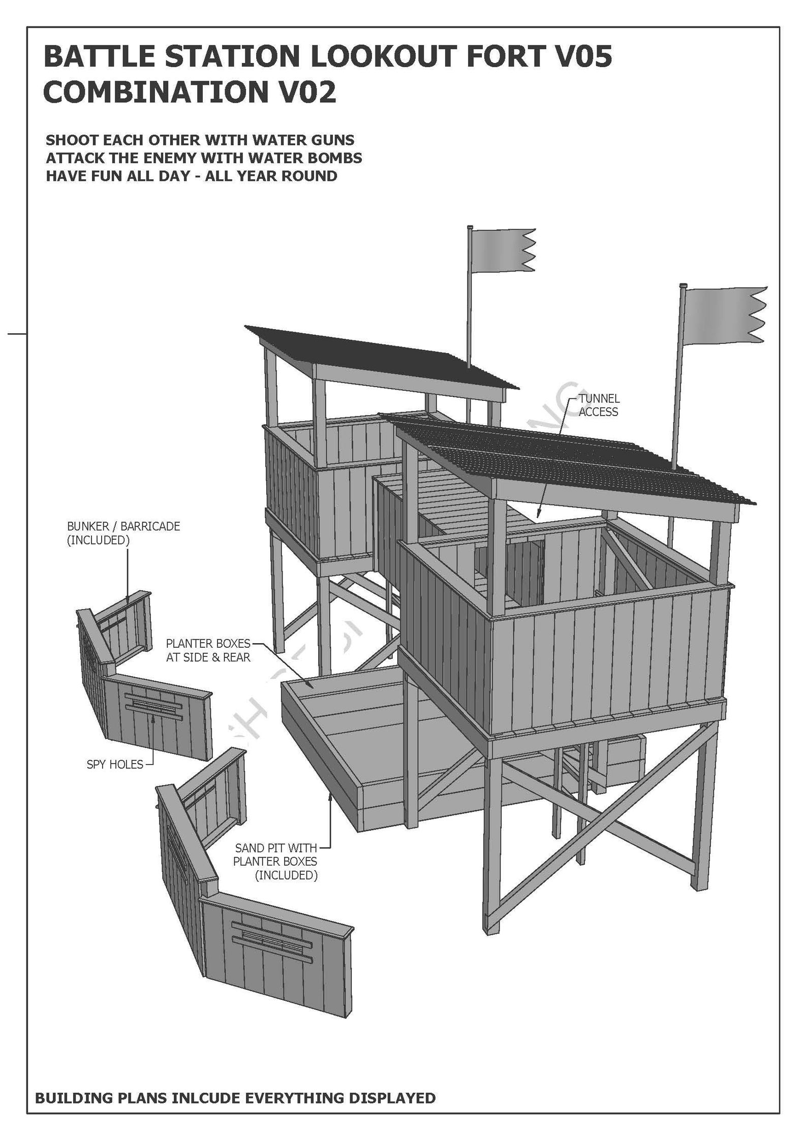 Cubby House - Playhouse Treehouse Combat Fort V05 With Bunker Barricade ...