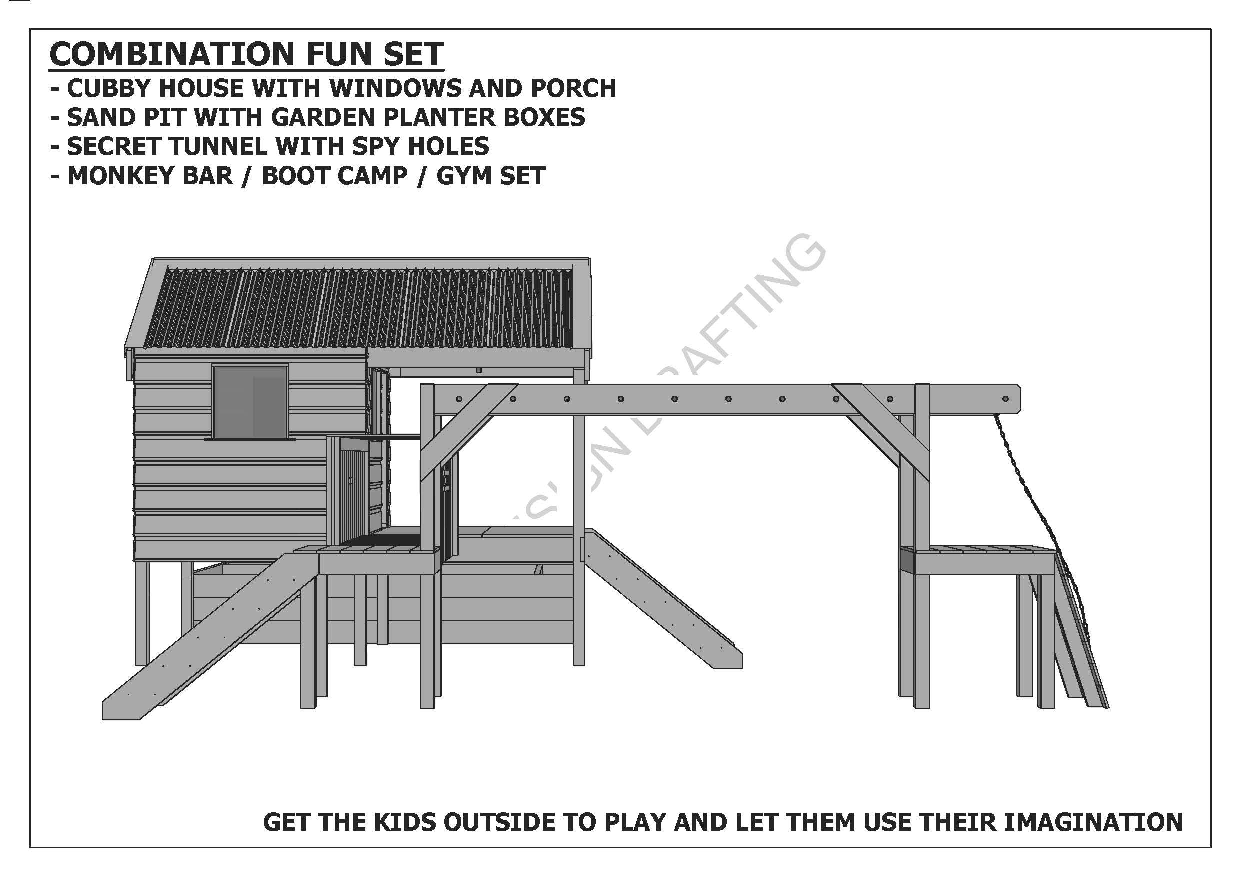 Cubby House - Playhouse V03 Combination With Sand Pit + Tunnel + Play ...