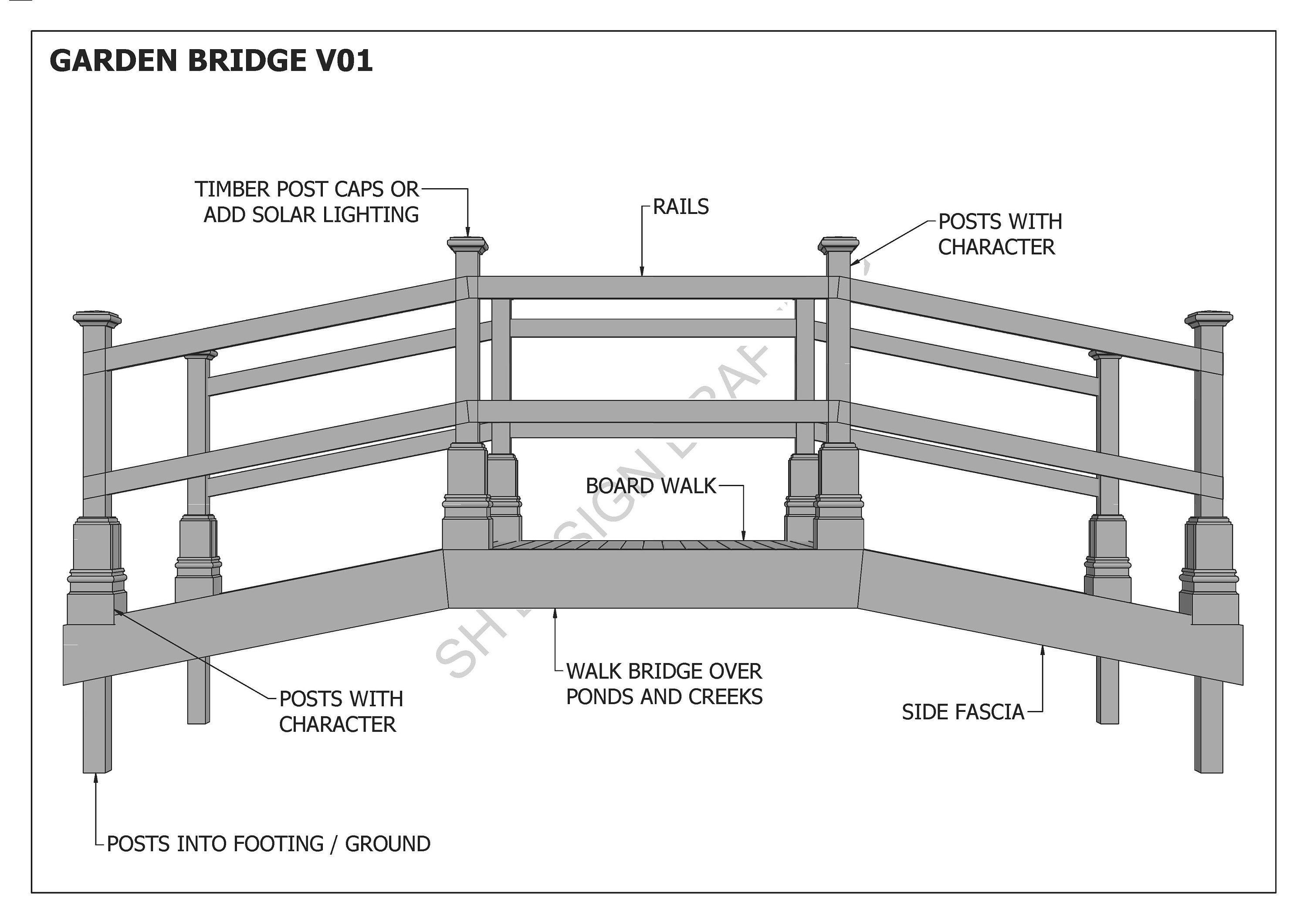 Garden Bridge Deck V01 - Unique Designs - Building PLANS 3D and 2D ...