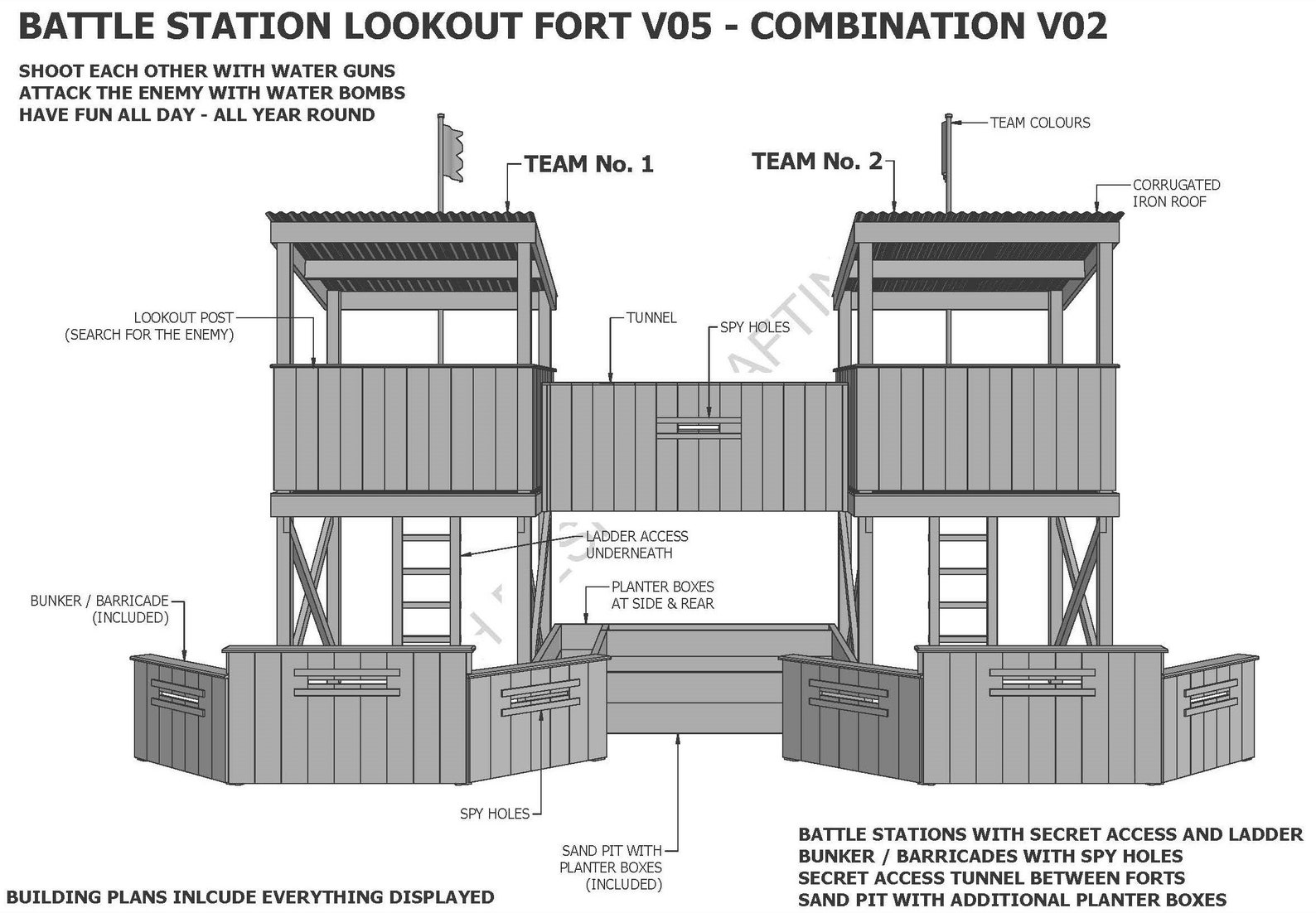 Cubby House - Playhouse Treehouse Combat Fort V05 With Bunker Barricade ...