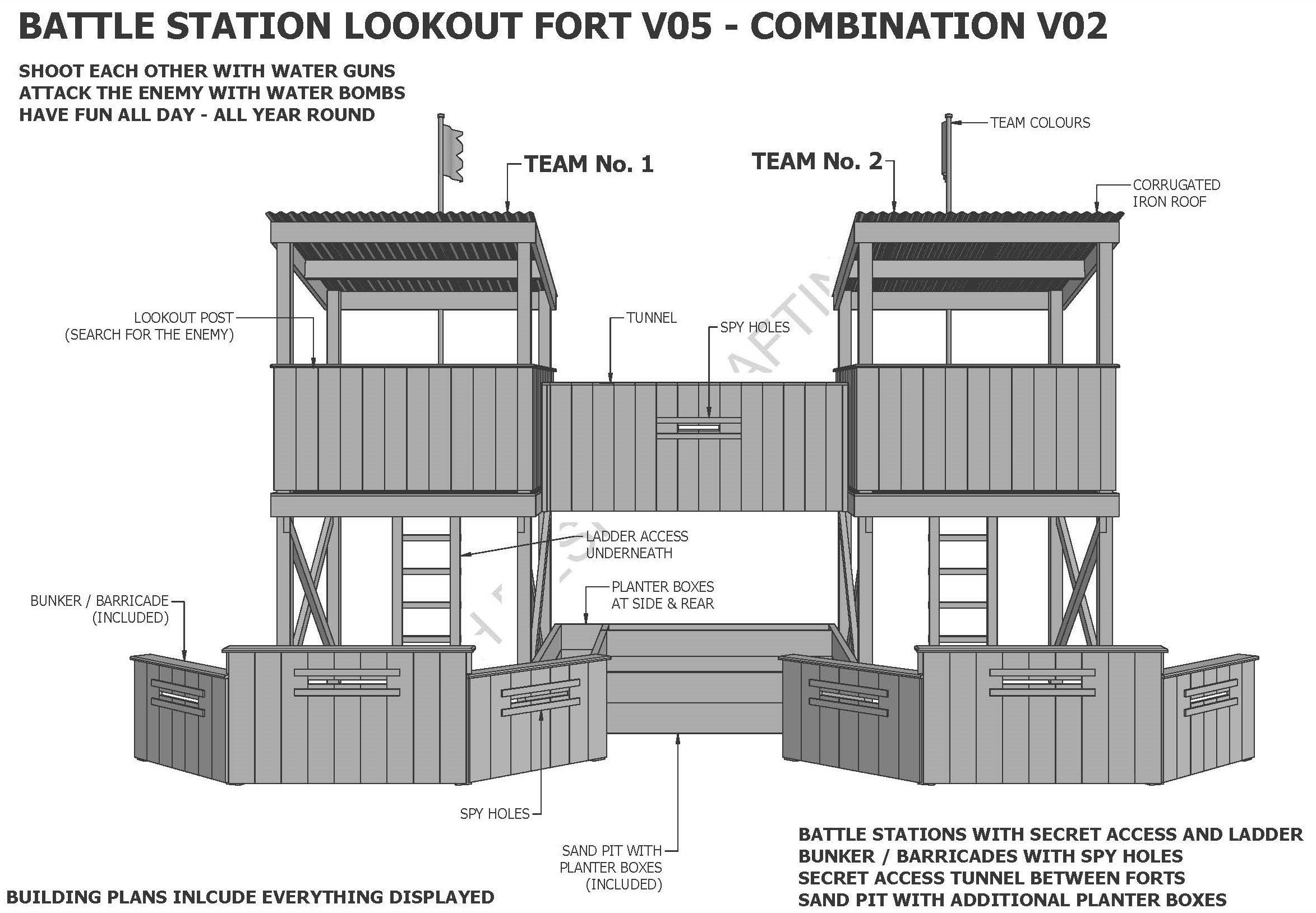 Cubby House - Playhouse Treehouse Combat Fort V05 With Bunker Barricade ...