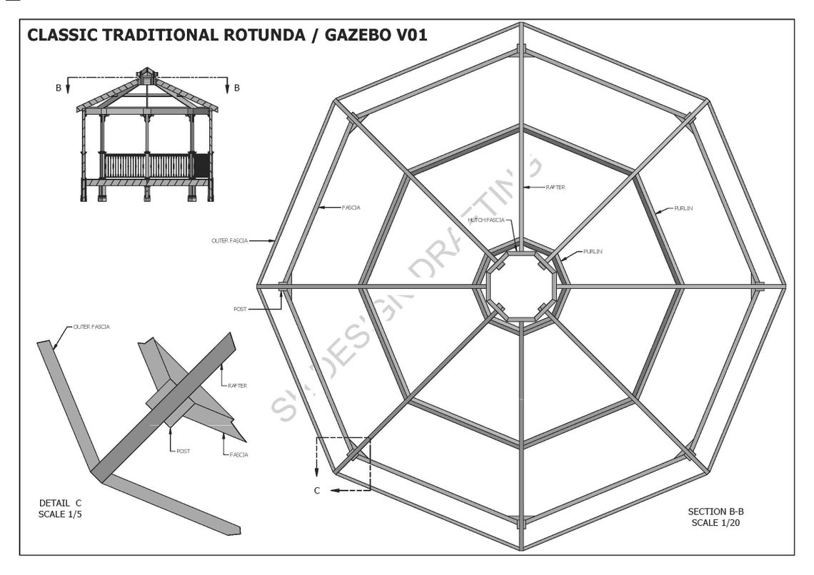 Classic Rotunda Gazebo - Unique Design V1 - Full Building Plans in 3D ...