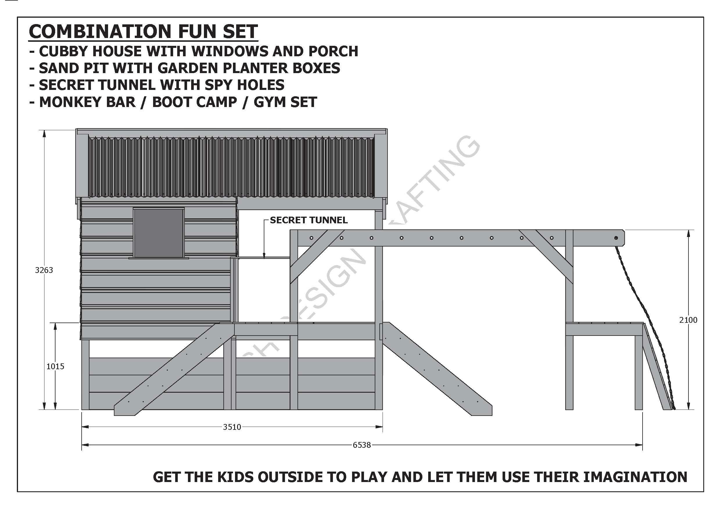Cubby House - Playhouse V03 Combination With Sand Pit + Tunnel + Play ...