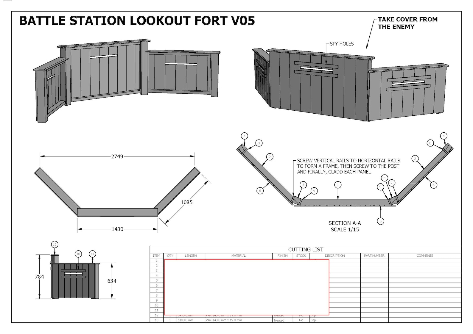 Cubby House - Playhouse Treehouse Combat Fort V05 With Bunker Barricade ...