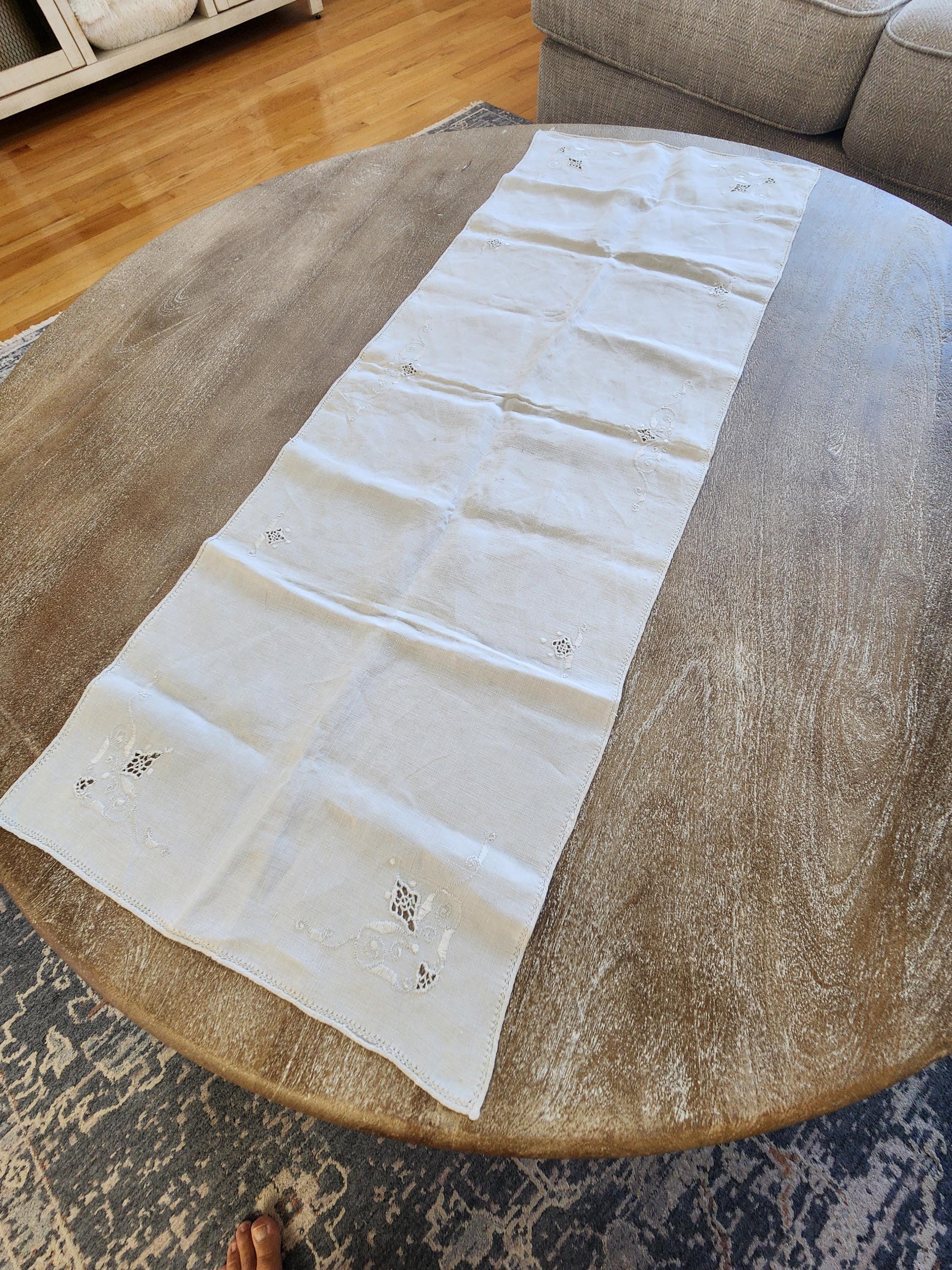 Vintage Beige Cream Embroidered Linen Dresser Runner Scarf - Etsy